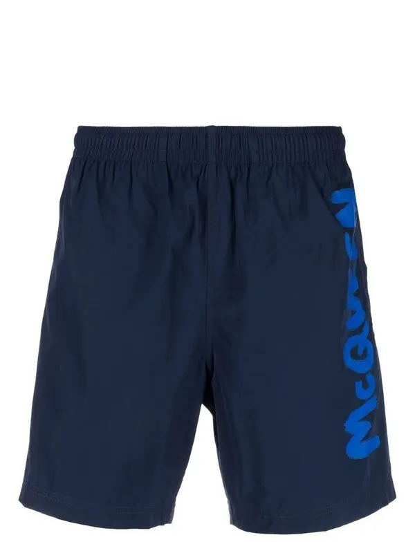 Alexander McQueen Logo-print Swim Shorts - Blue