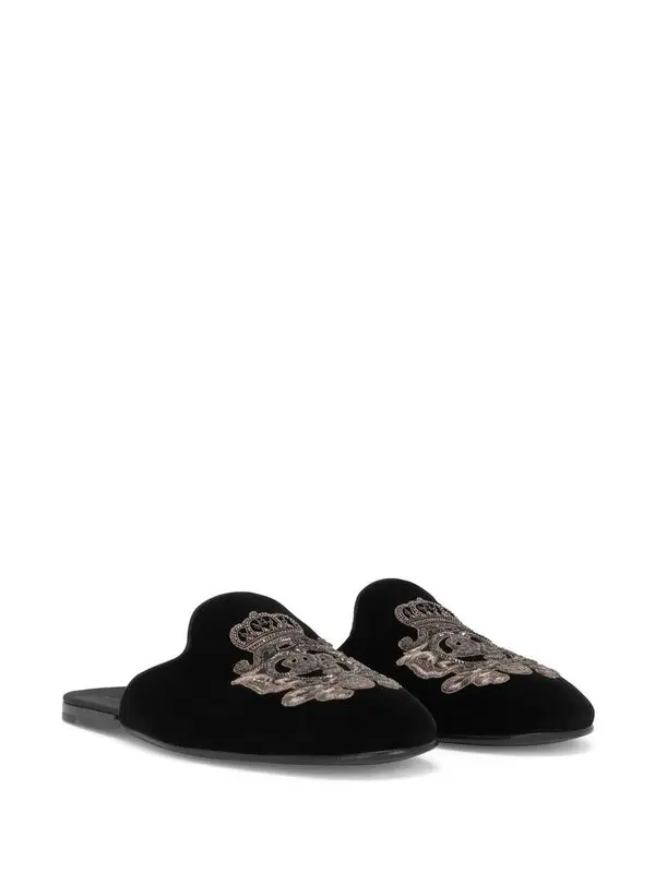 Dolce & Gabbana Embroidered Velvet Slippers - Black