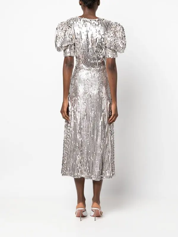 ROTATE BY BIRGER CHRISTENSEN Sequin Puff-sleeve Midi Dress