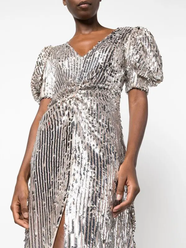 ROTATE BY BIRGER CHRISTENSEN Sequin Puff-sleeve Midi Dress