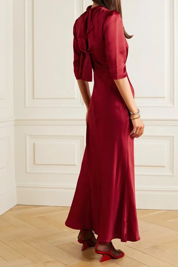 saloni burgundy dress Camille Velvet Embellished Bows Long Dress in Burgundy main image 0