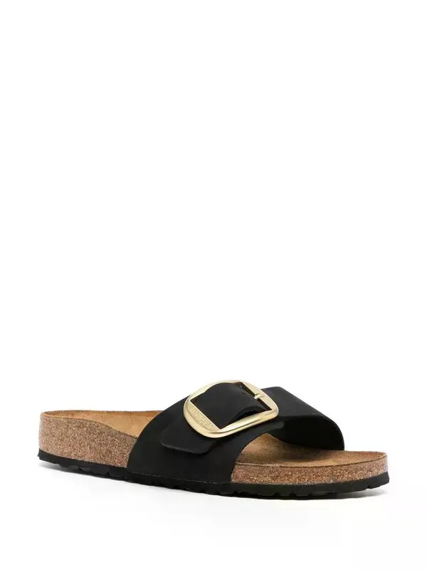 BIRKENSTOCK Madrid Big Buckle Nubuck Leather Slides - Black