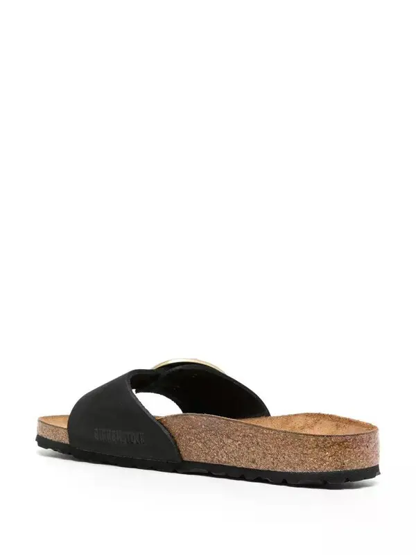 BIRKENSTOCK Madrid Big Buckle Nubuck Leather Slides - Black