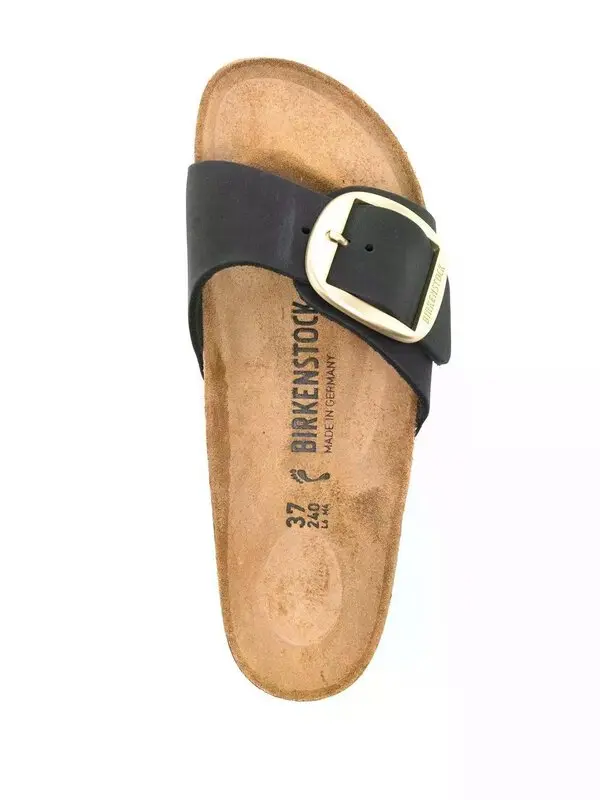 BIRKENSTOCK Madrid Big Buckle Nubuck Leather Slides - Black