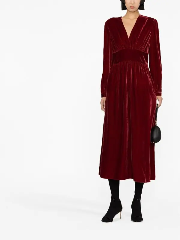 Moschino V-Neck Velvet Midi Dress - Red - 42% Off | Editorialist