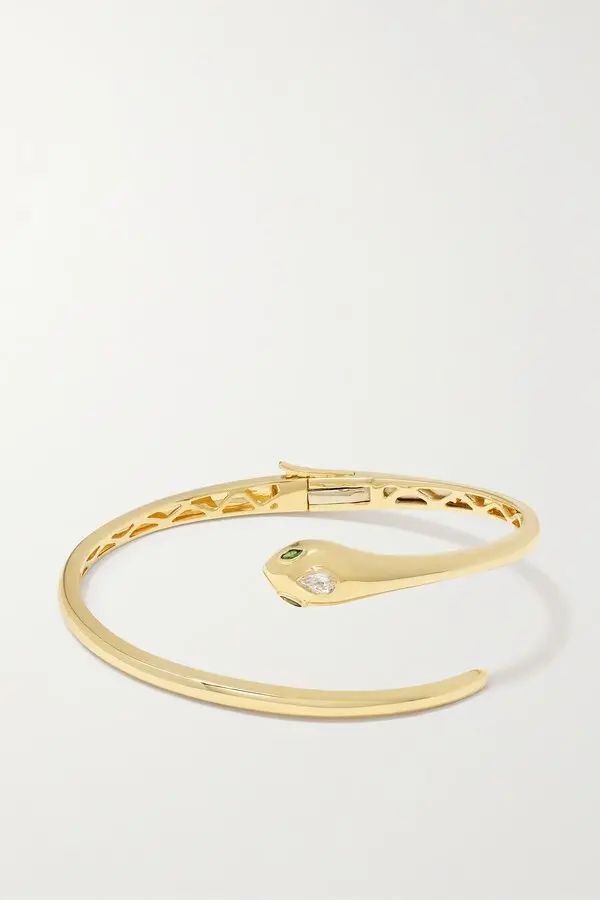 ANITA KO Snake Coil Diamond And Emerald Bracelet - Gold