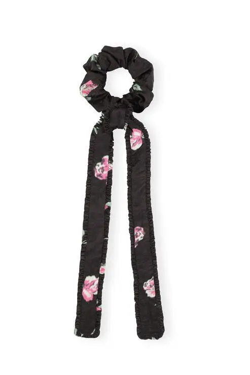 GANNI Crinkled Satin Frill Bow Scrunchie