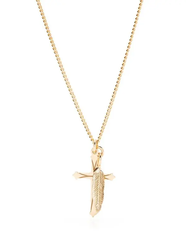 Emanuele Bicocchi Feather And Cross Pendant Necklace - Gold