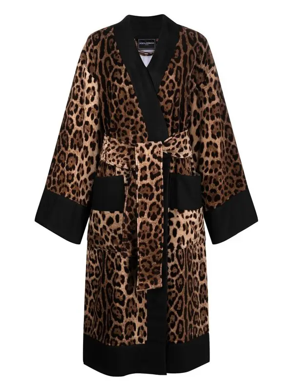 Dolce & Gabbana Leopard-print Terry Cotton Bath Robe - Brown