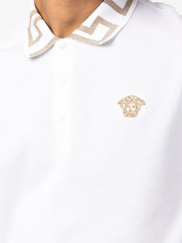 Versace Embroidered Cotton Polo Shirt - White