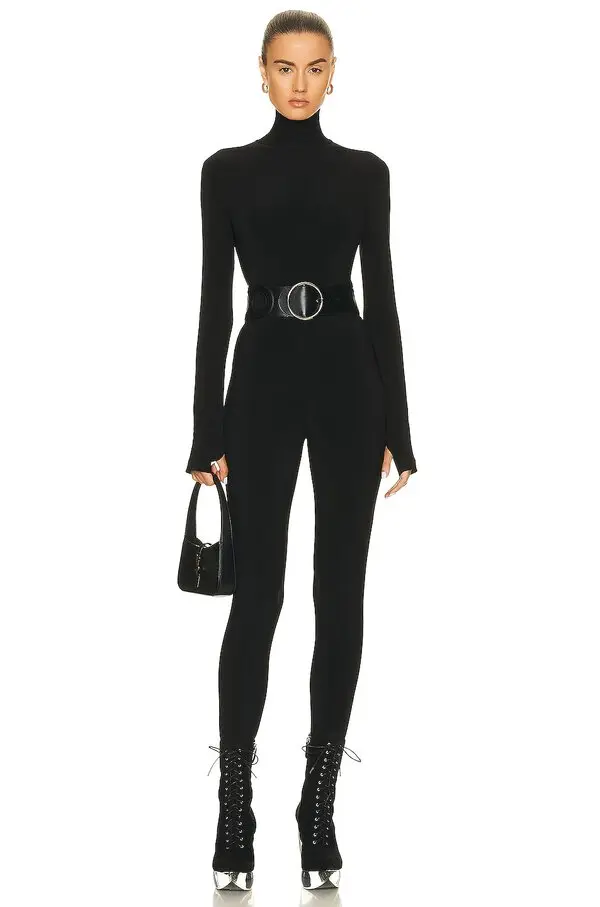 Norma Kamali Long Sleeve Turtleneck Catsuit With Footie - Black