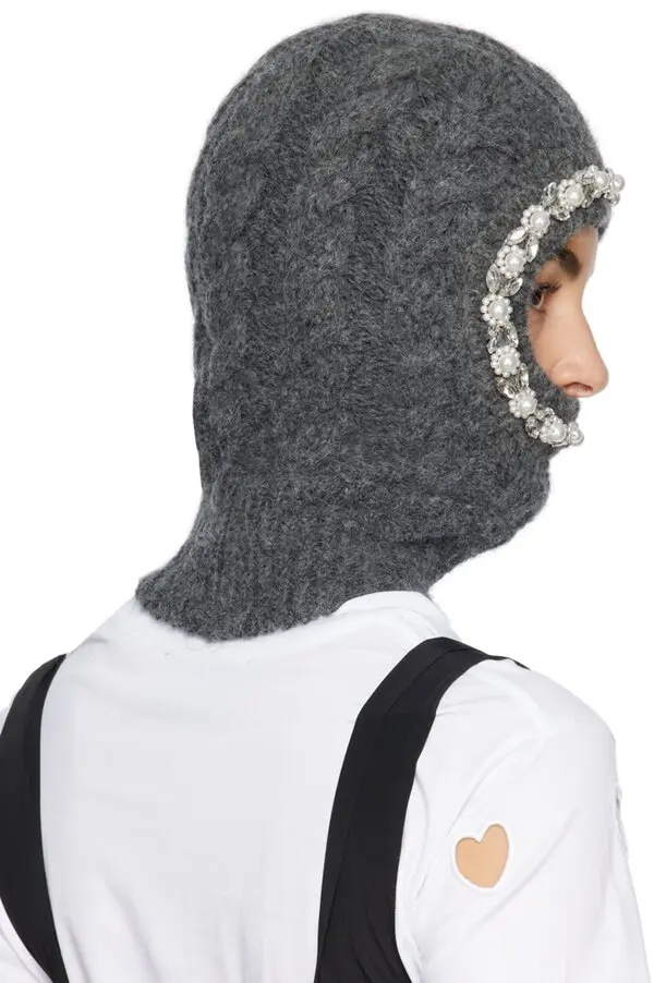 Simone Rocha Gray Beaded Balaclava In Charcoal/Pearl/Clear - 39