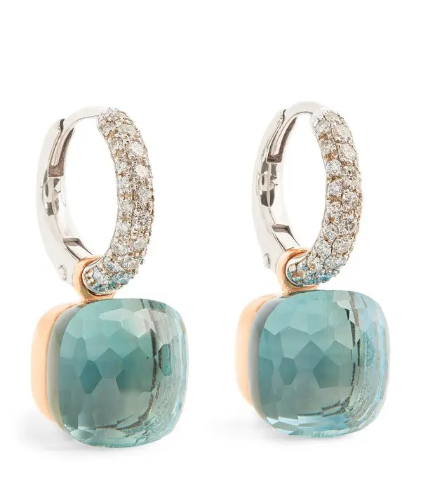 Pomellato Rose Gold, Diamond And Topaz Nudo Earrings - Blue