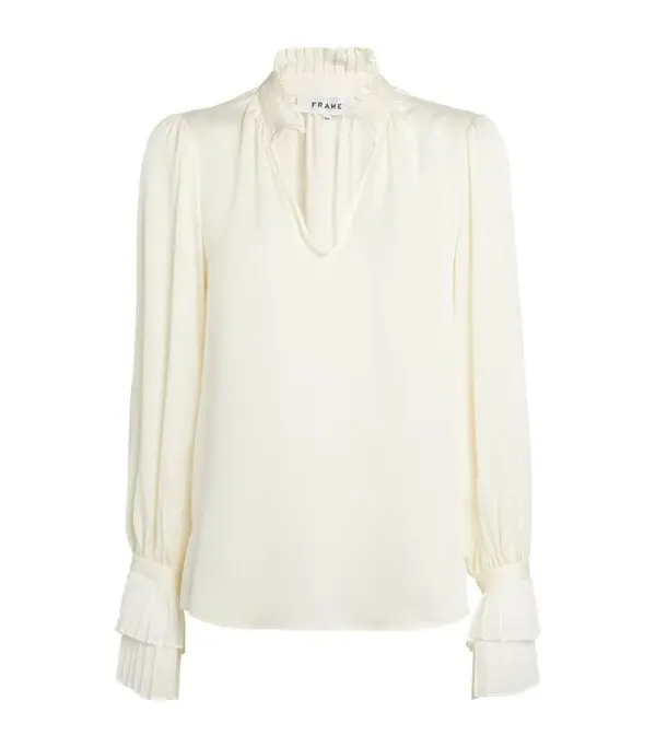 FRAME Silk Pleated-cuff Blouse