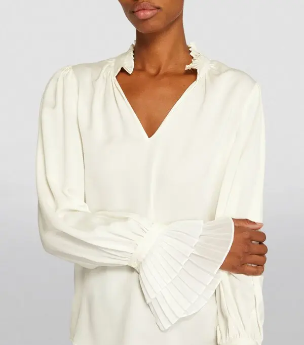 FRAME Silk Pleated-cuff Blouse