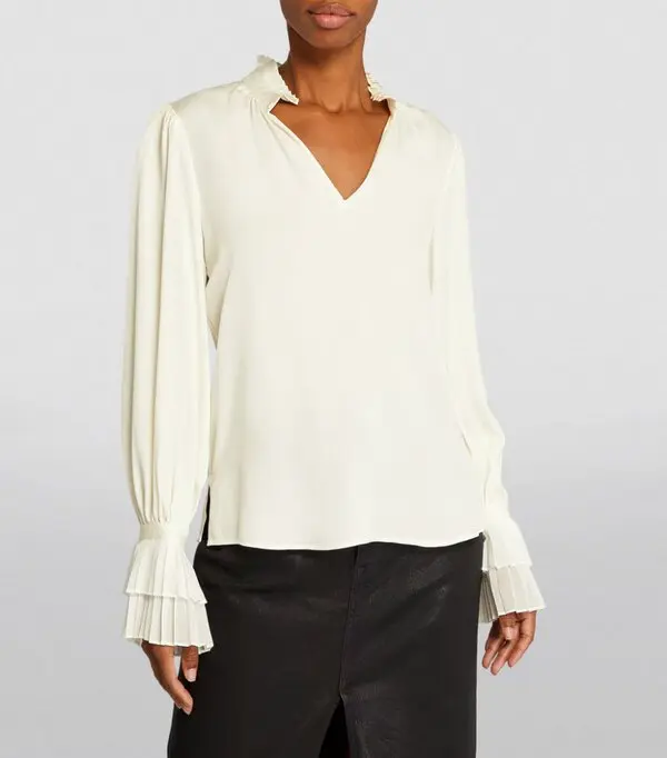 FRAME Silk Pleated-cuff Blouse