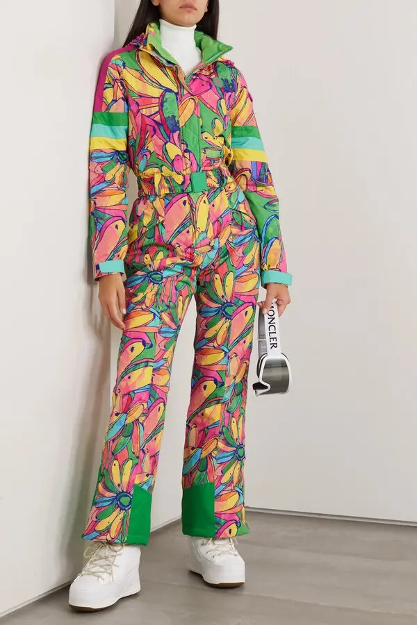 Farm Rio Hooded Belted Printed Shell Ski Suit