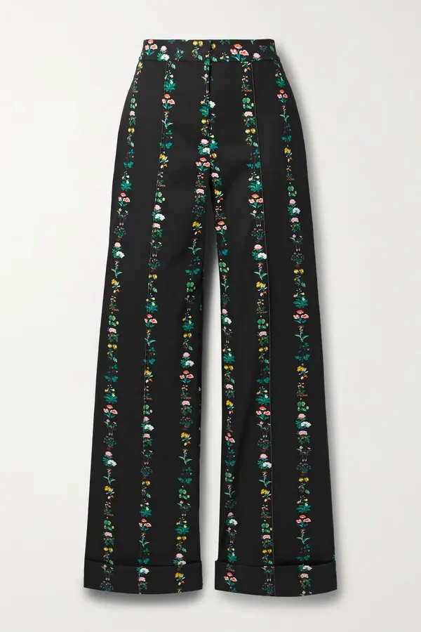 Adam Lippes Floral-print Twill Pants - Black