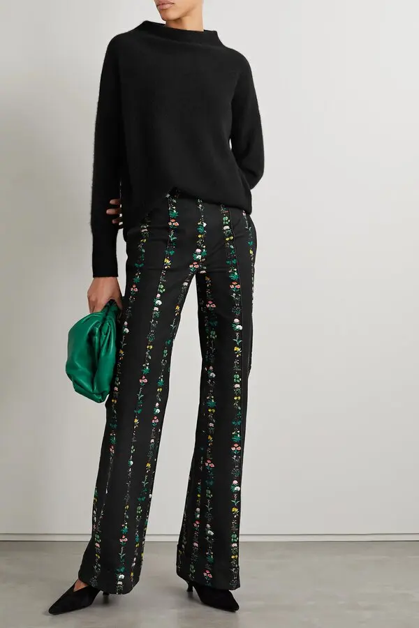 Adam Lippes Floral-print Twill Pants - Black