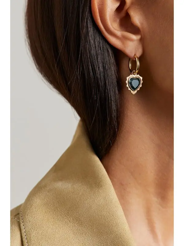 FOUNDRAE Gemstone Heart 18-karat Gold Topaz Single Hoop Earring