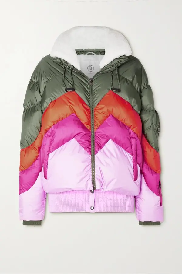 Bogner Vanja-d Fleece-trimmed Color-block Ripstop Down Ski Jacket