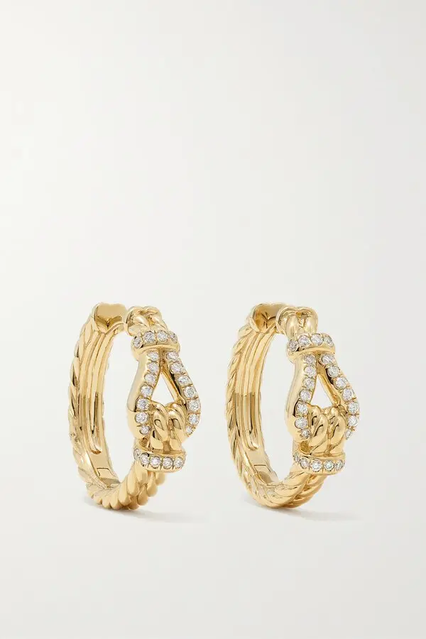 David Yurman Thoroughbred Loop Diamond Hoop Earrings - Gold