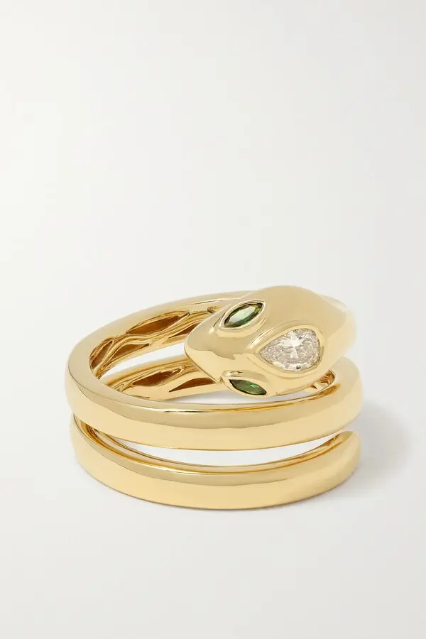 ANITA KO Snake Coil 18-karat Diamond And Emerald Ring - Gold