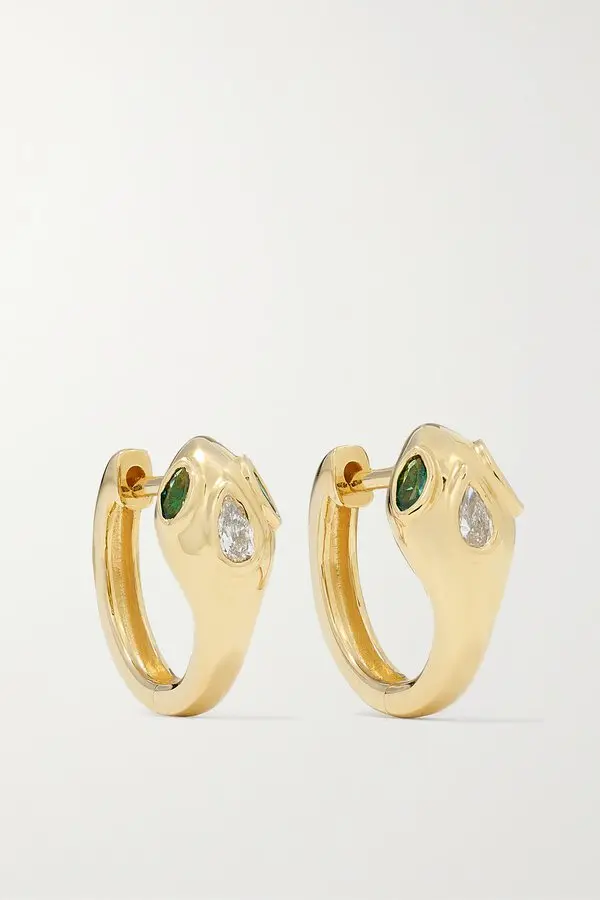 ANITA KO Snake 18-karat Emerald And Diamond Hoop Earrings - Gold
