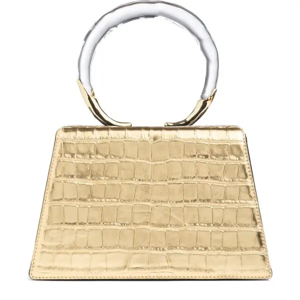 Alexis Bittar Croc Embossed Leather Top Handle Bag - Gold Croco