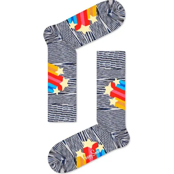 Happy Socks Shooting Stars Cotton Crew Socks - Medium Gray