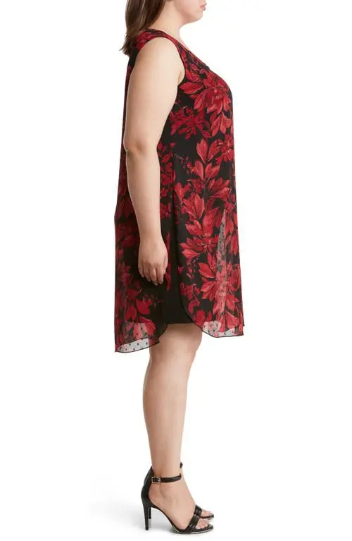 CONNECTED APPAREL Floral Chiffon Overlay Cape Dress