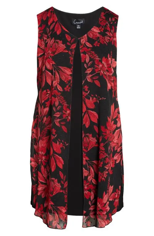 CONNECTED APPAREL Floral Chiffon Overlay Cape Dress