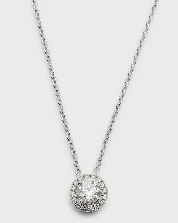 Neiman Marcus 18k 0.6 Tcw Diamond Halo Pendant Necklace - White Gold