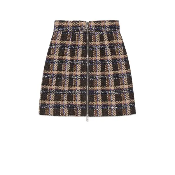 Gucci Tartan Tweed Wool Mini Skirt - Brown | Editorialist