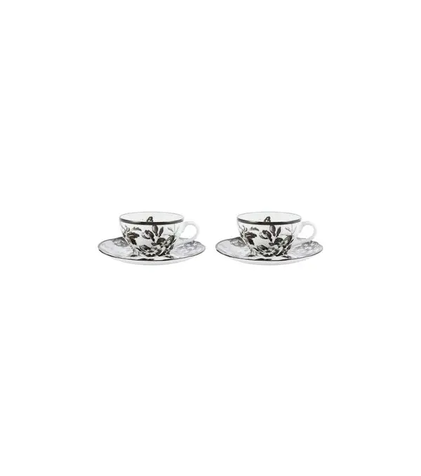 Gucci Herbarium Set Of 2 Teacups And Saucers - White