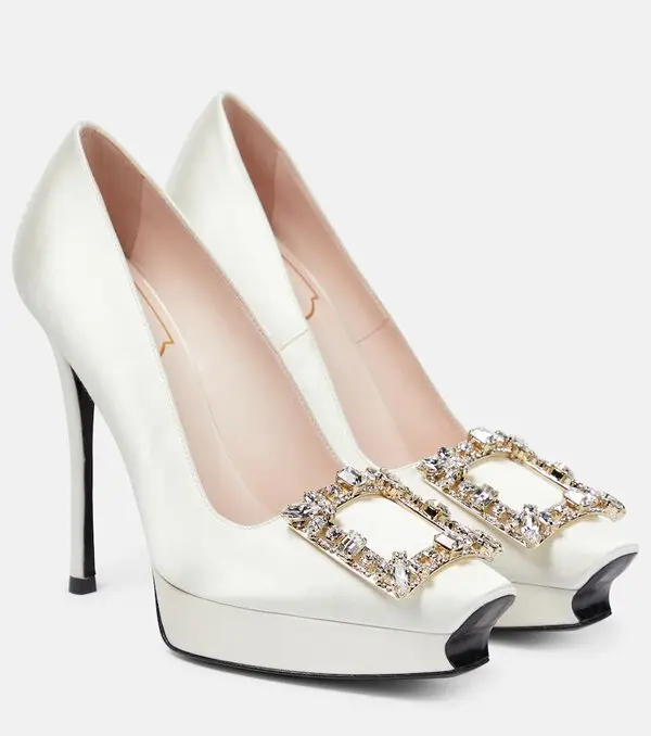 ROGER VIVIER Flower Strass Platform Pumps - White