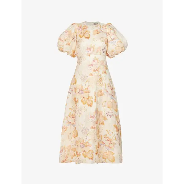ALEMAIS Philomena Floral-print Linen Midi Dress