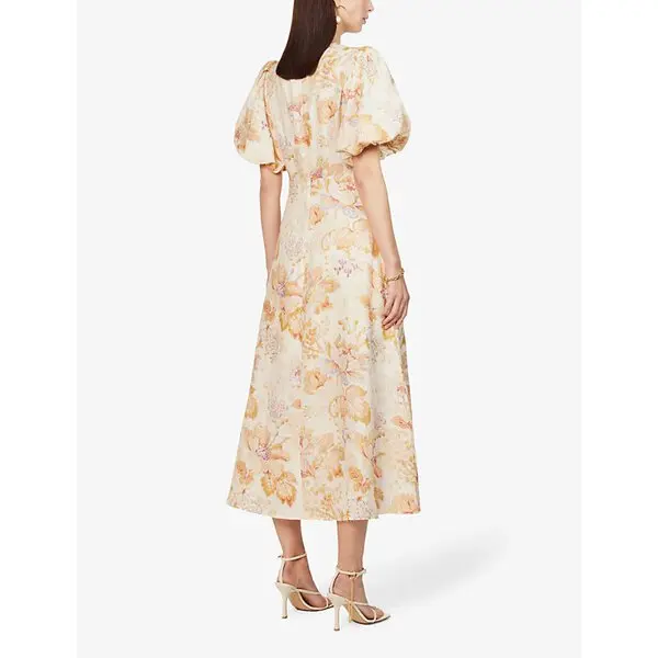 ALEMAIS Philomena Floral-print Linen Midi Dress