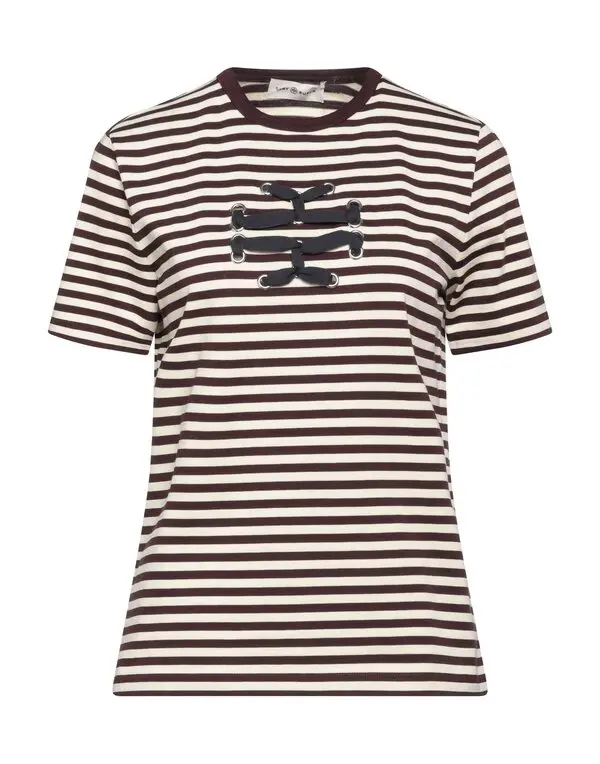 Tory Burch Embellished Striped Jersey T-shirt - Dark Brown