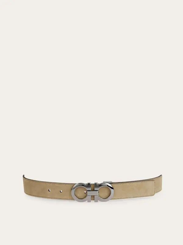 FERRAGAMO Adjustable Gancini Crocodile Leather Belt - Beige