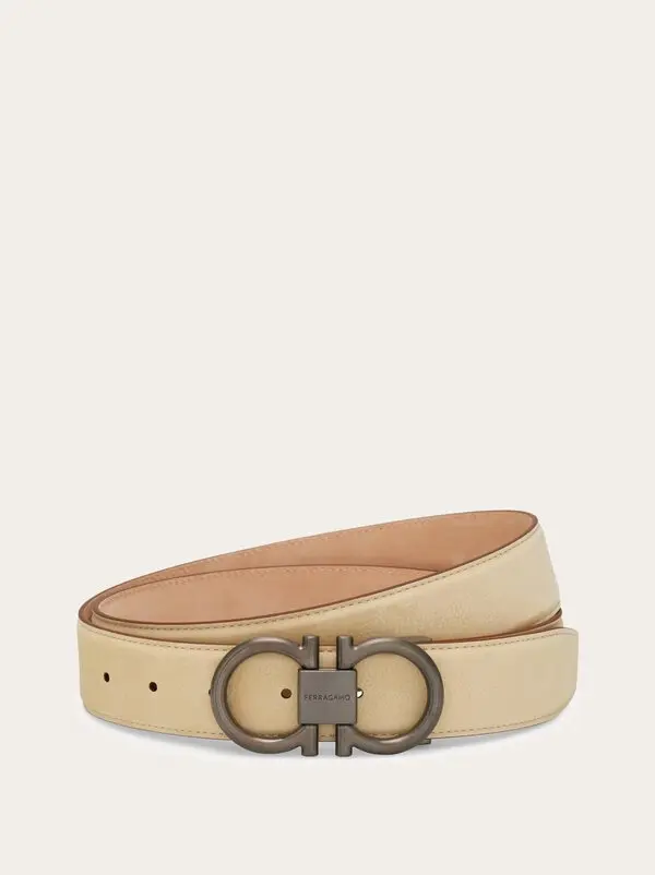 FERRAGAMO Adjustable Gancini Crocodile Leather Belt - Beige