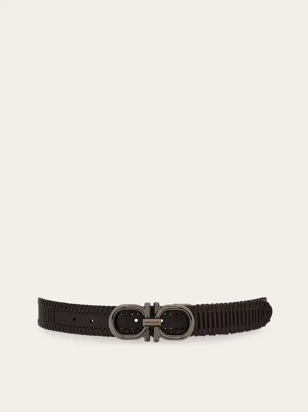 FERRAGAMO Adjustable Gancini Crocodile Leather Belt - Black