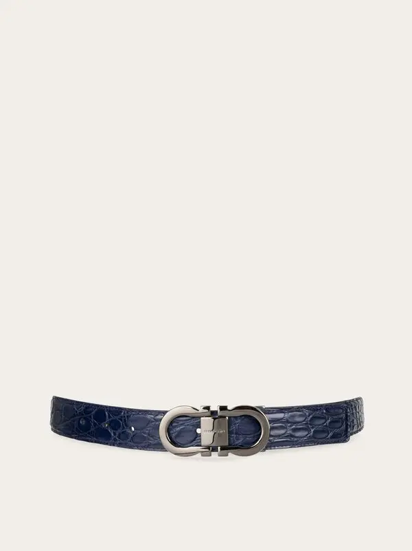 FERRAGAMO Adjustable Gancini Crocodile Leather Belt - Blue