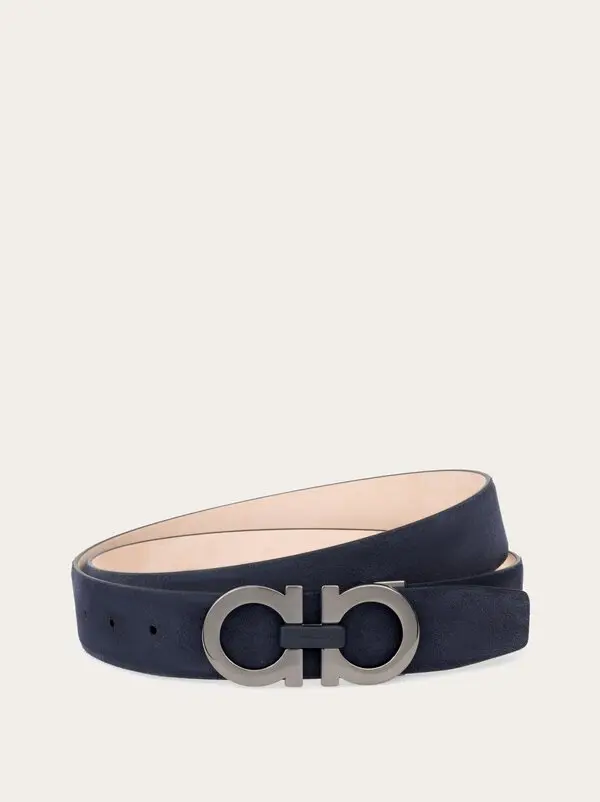 FERRAGAMO Adjustable Gancini Crocodile Leather Belt - Blue