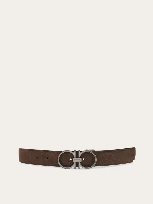 FERRAGAMO Adjustable Gancini Crocodile Leather Belt - Brown