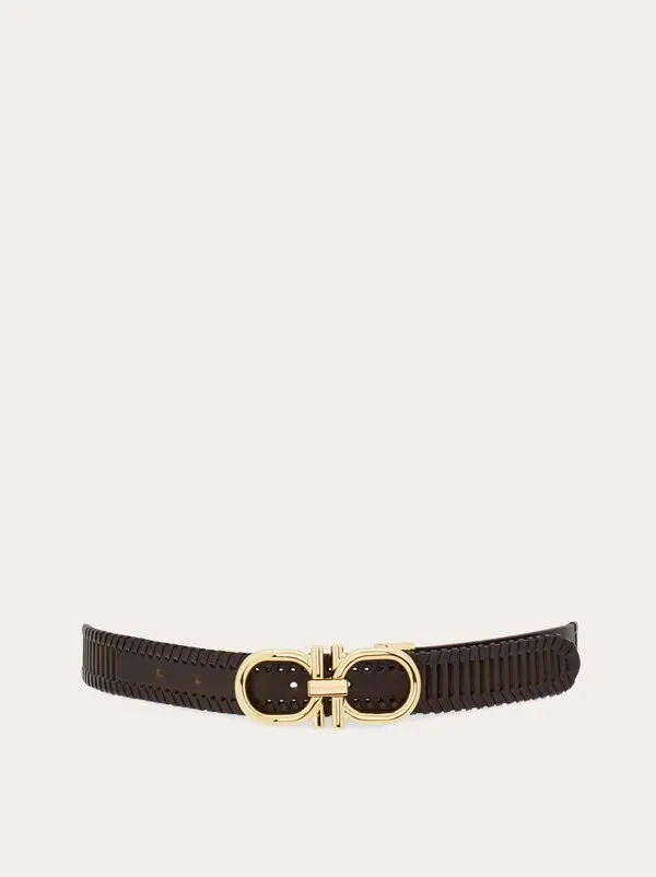 FERRAGAMO Adjustable Gancini Crocodile Leather Belt - Brown