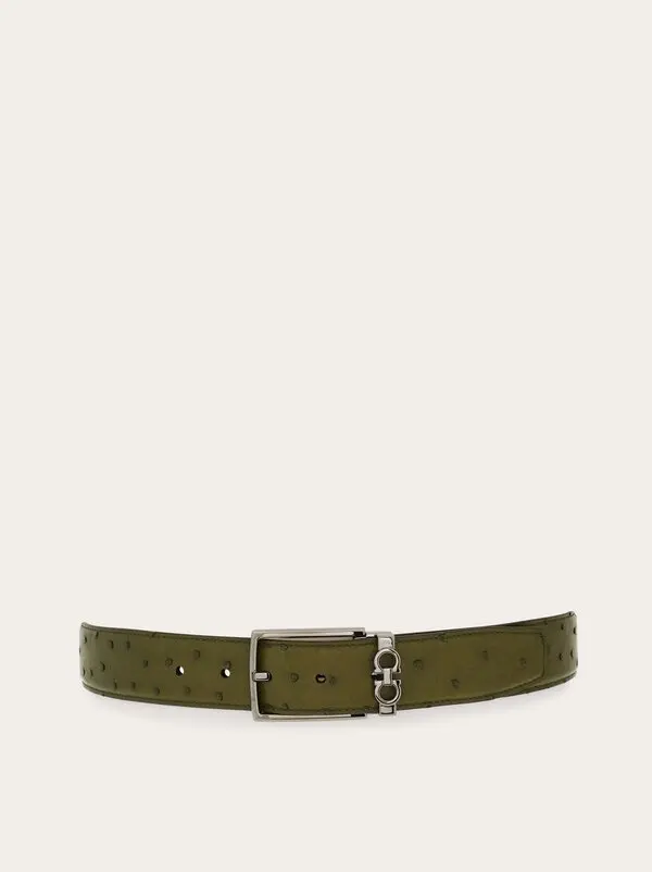 FERRAGAMO Adjustable Gancini Crocodile Leather Belt - Green