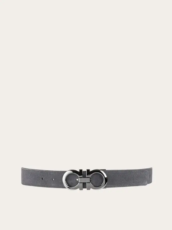 FERRAGAMO Adjustable Gancini Crocodile Leather Belt - Grey