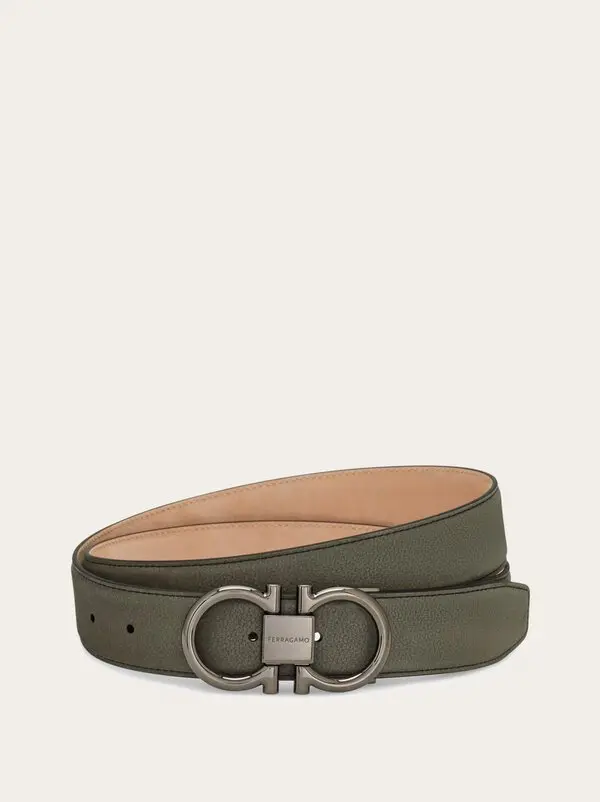 FERRAGAMO Adjustable Gancini Crocodile Leather Belt - Grey