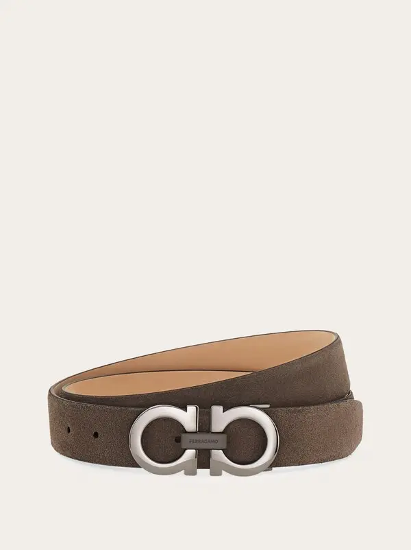 FERRAGAMO Adjustable Gancini Crocodile Leather Belt - Grey